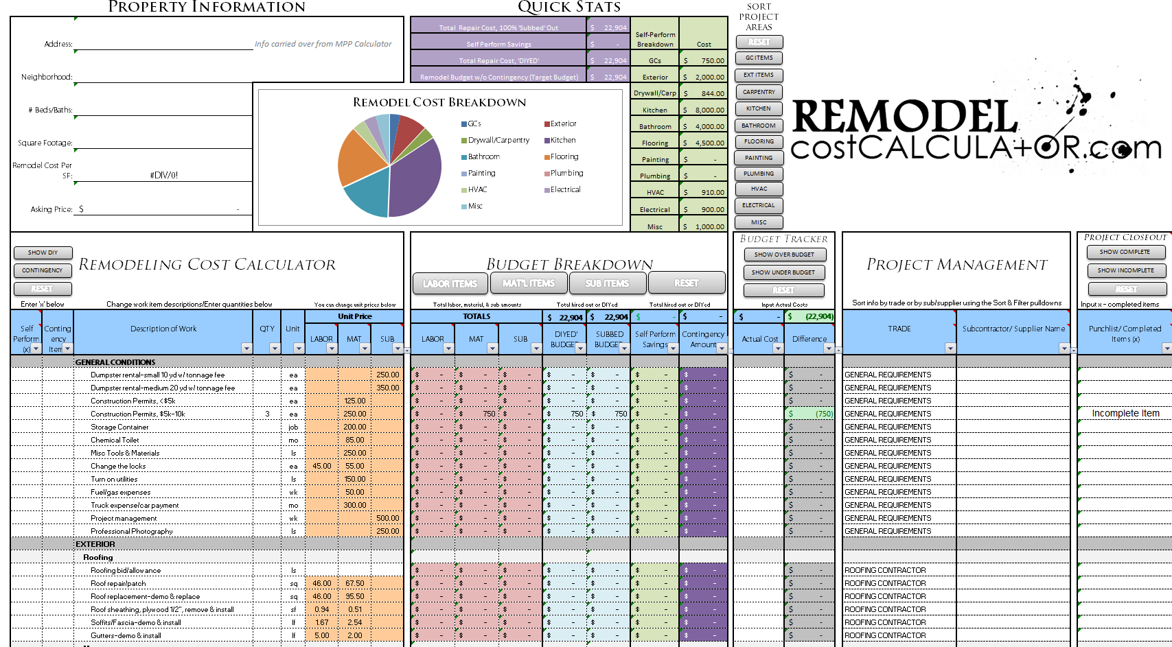 Renovation Budget Template Excel Free