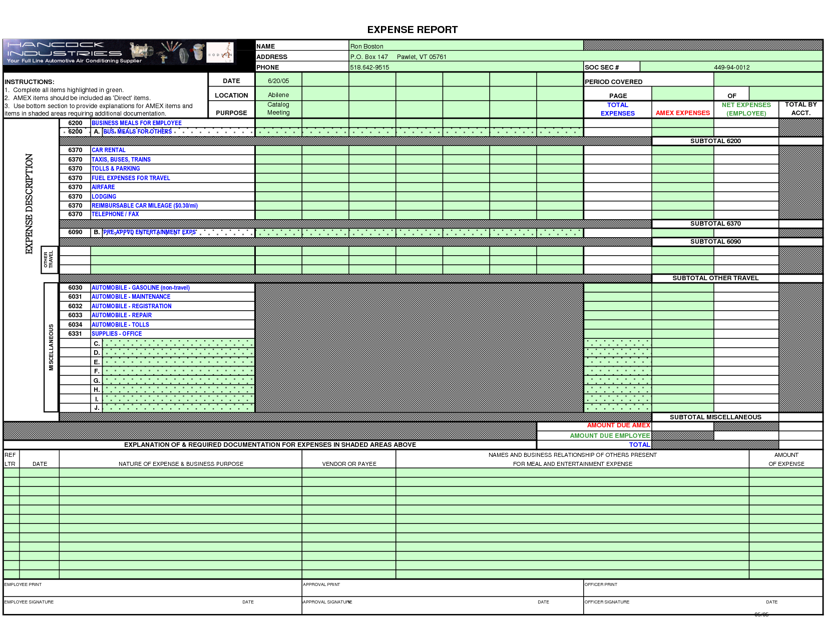 Free Expense Report Form Pdf Credit Card Expense Report Template