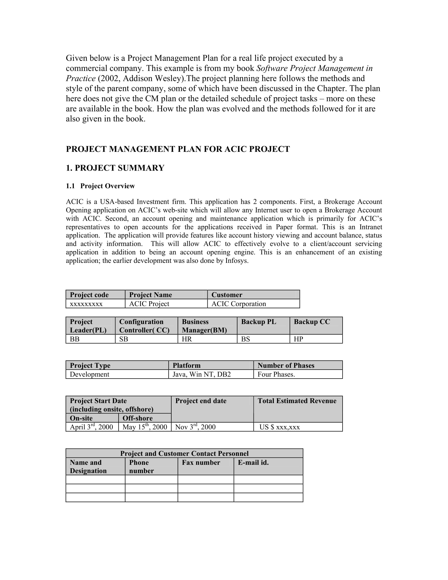 Project Management Plan Templates Example Of Spreadshee Project