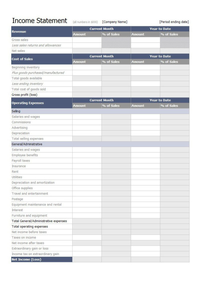 Income Statement Template For Small Business Business Spreadshee Income 