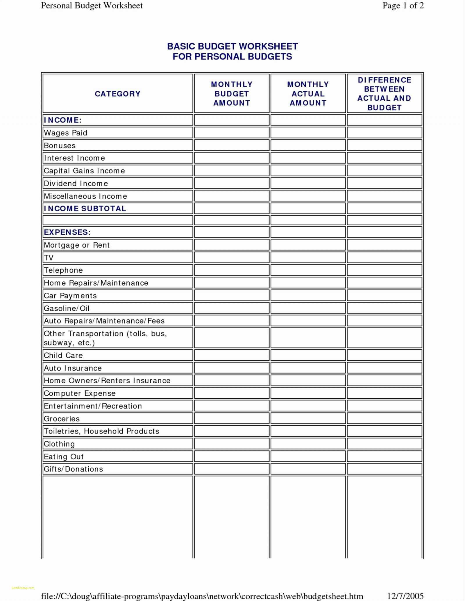 Basic Expenses Spreadsheet Spreadsheet Downloa Basic Income Expenses 