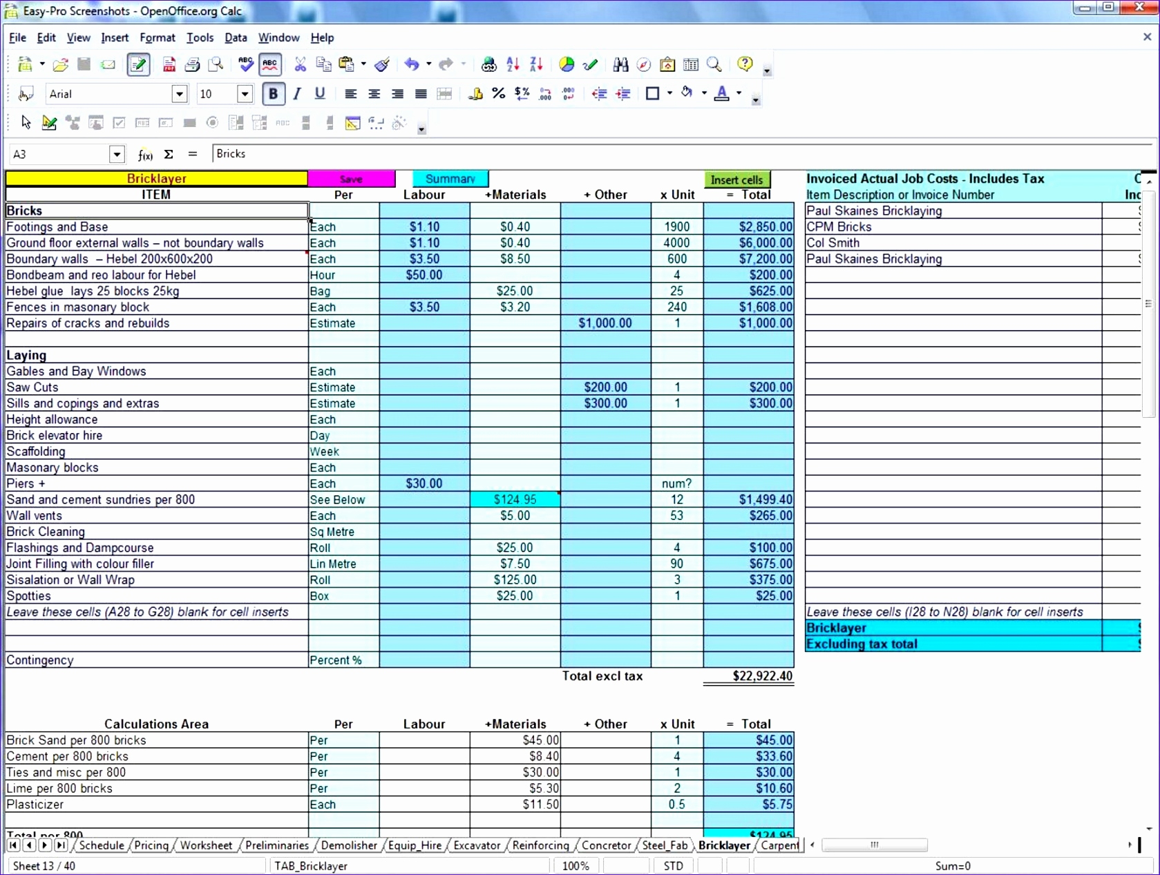 Construction Material Tracking Spreadsheet Spreadsheet Downloa 