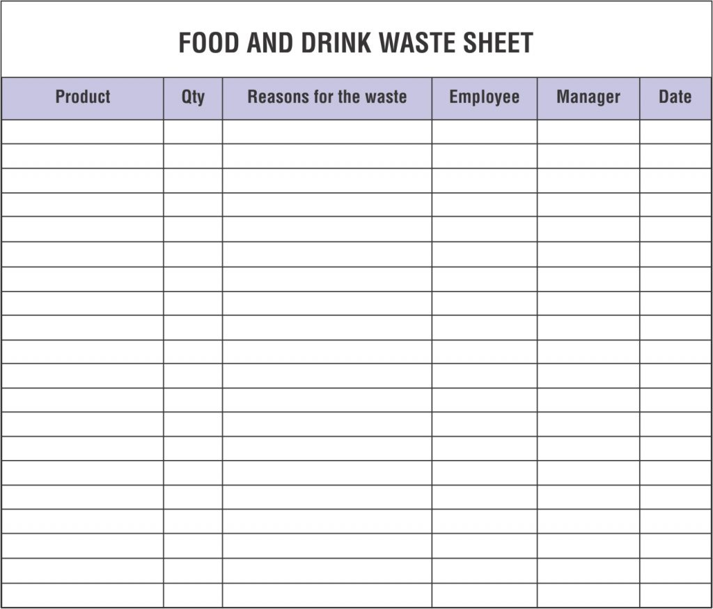 Food Waste Tracking Spreadsheet Printable Spreadshee Food Waste 