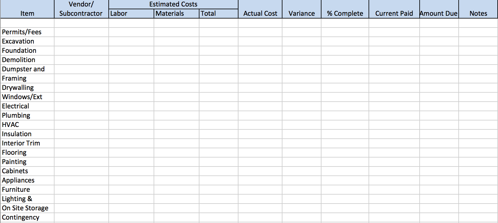 House Remodel Spreadsheet For Planning A Renovation How To Create A 