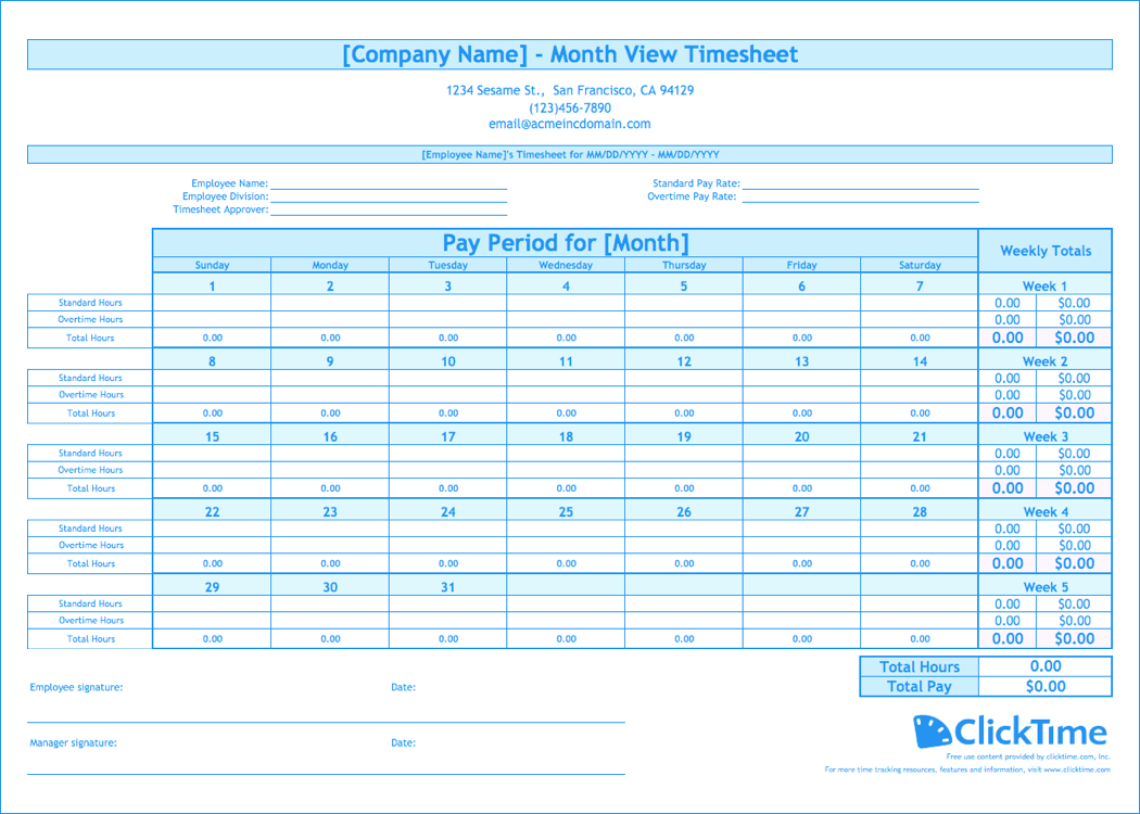 Monthly Timesheet Excel Spreadsheet With Regard To Free Monthly 