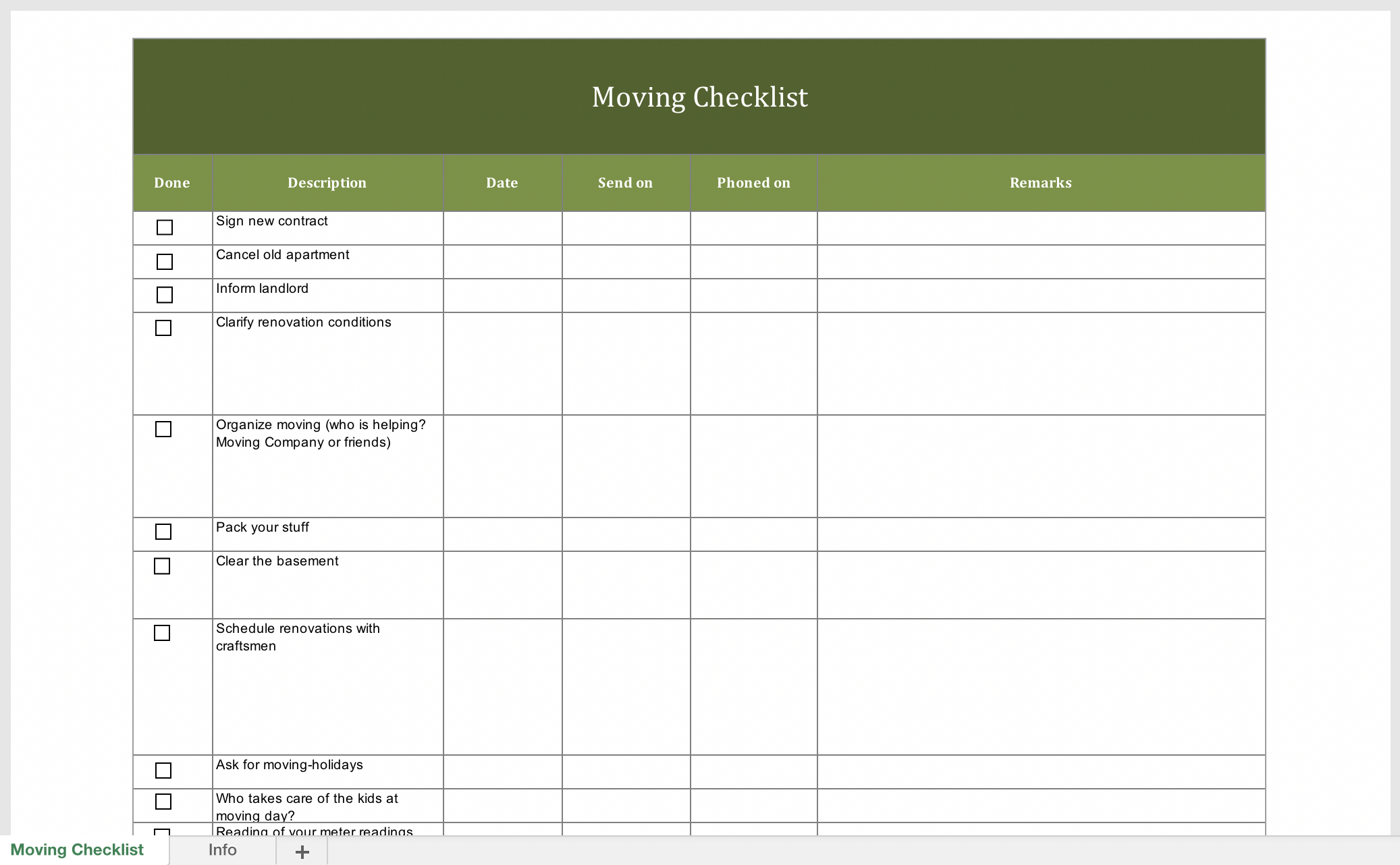 Office Move Checklist Template Excel
