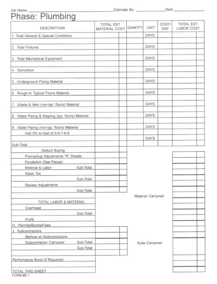 Plumbing Estimating Excel Spreadsheet Spreadsheet Downloa Plumbing
