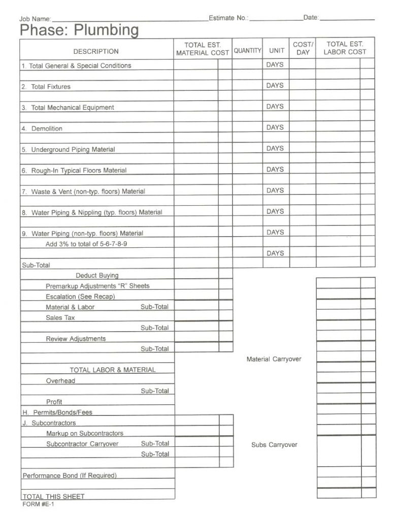 Plumbing Estimating Excel Spreadsheet Spreadsheet Downloa Plumbing 
