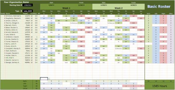 10 Work Roster Template Excel Excel Templates Riset