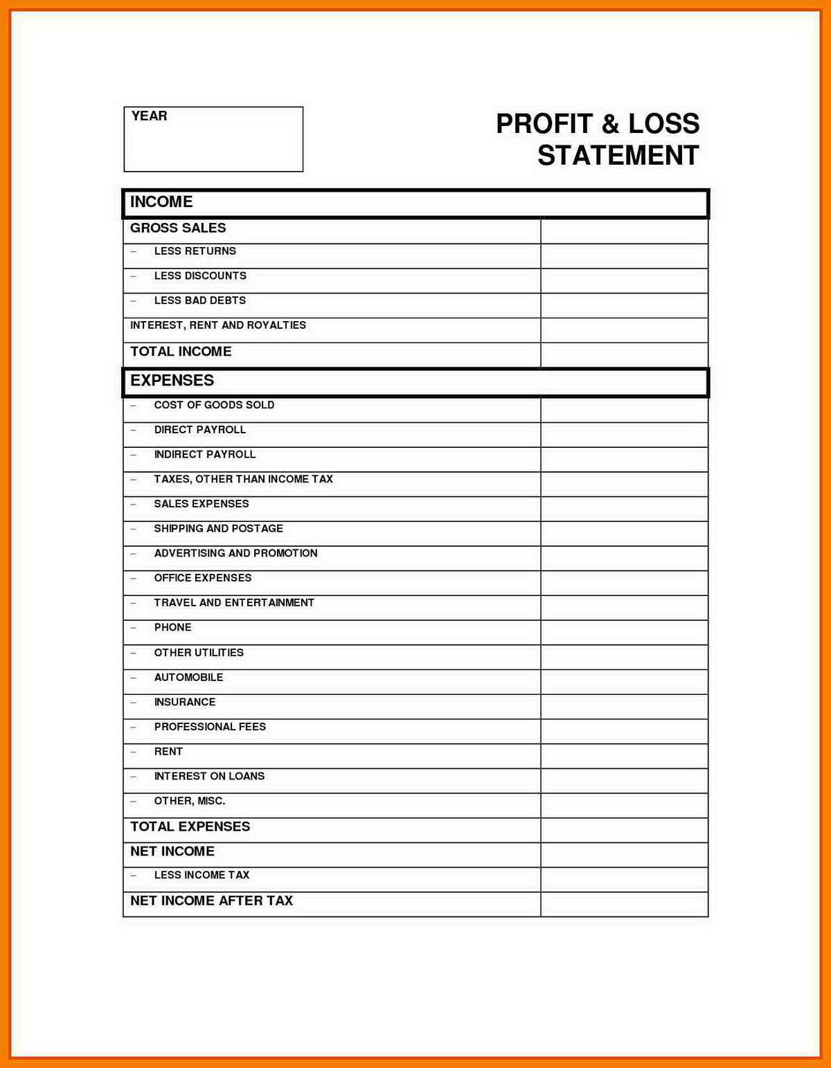 Profit And Loss Google Sheets Template