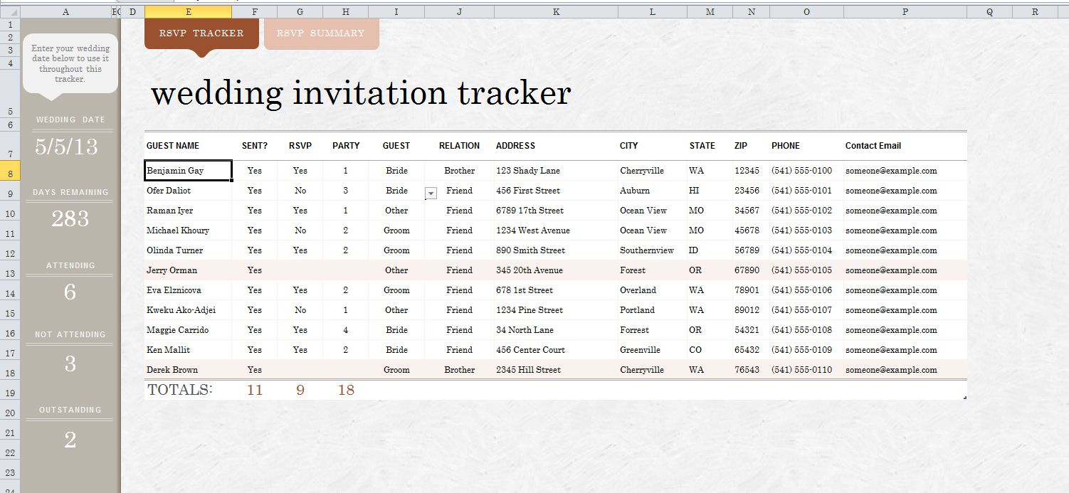 Wedding Spreadsheet Guest List Templates Intended For Template For