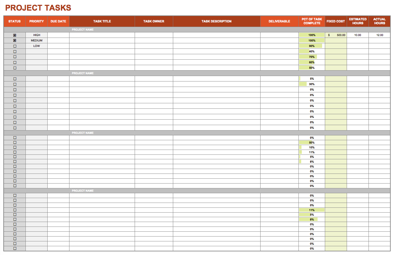 Task Spreadsheet Template Db excel