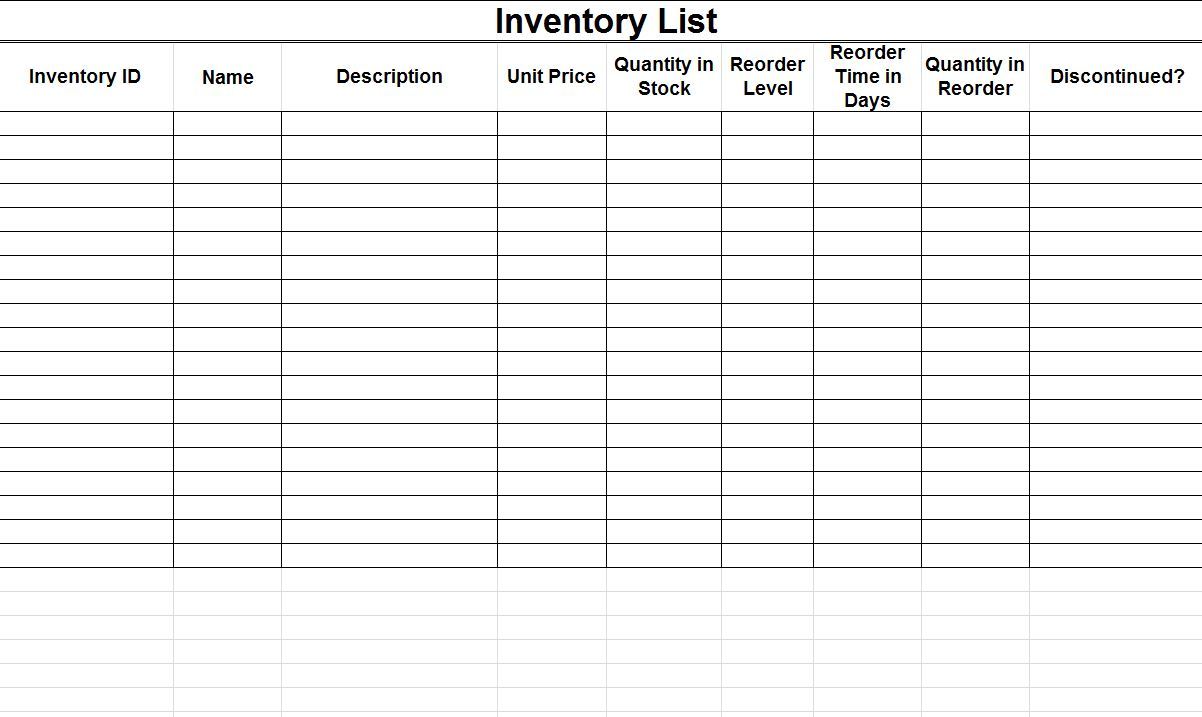 Free Printable Inventory Sheets Db excel