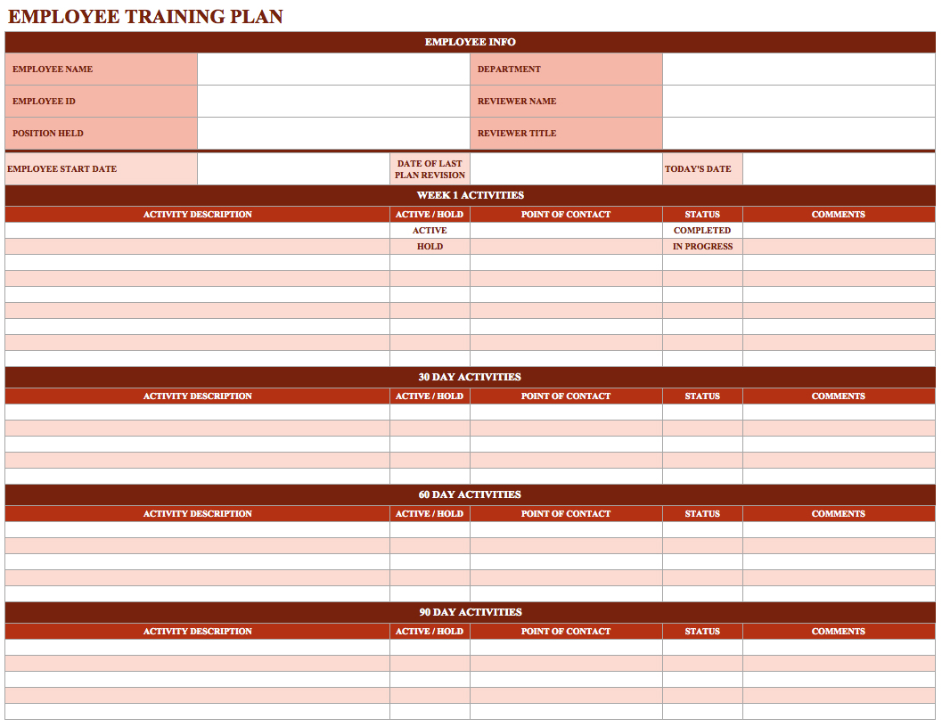 Training Spreadsheet Template Db excel