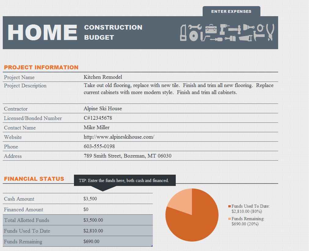 Home Renovation Budget Spreadsheet Template Db excel