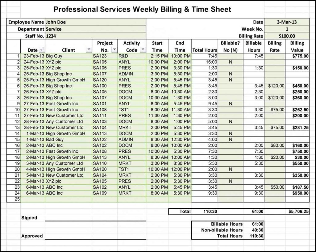 Timesheet Spreadsheet Db excel