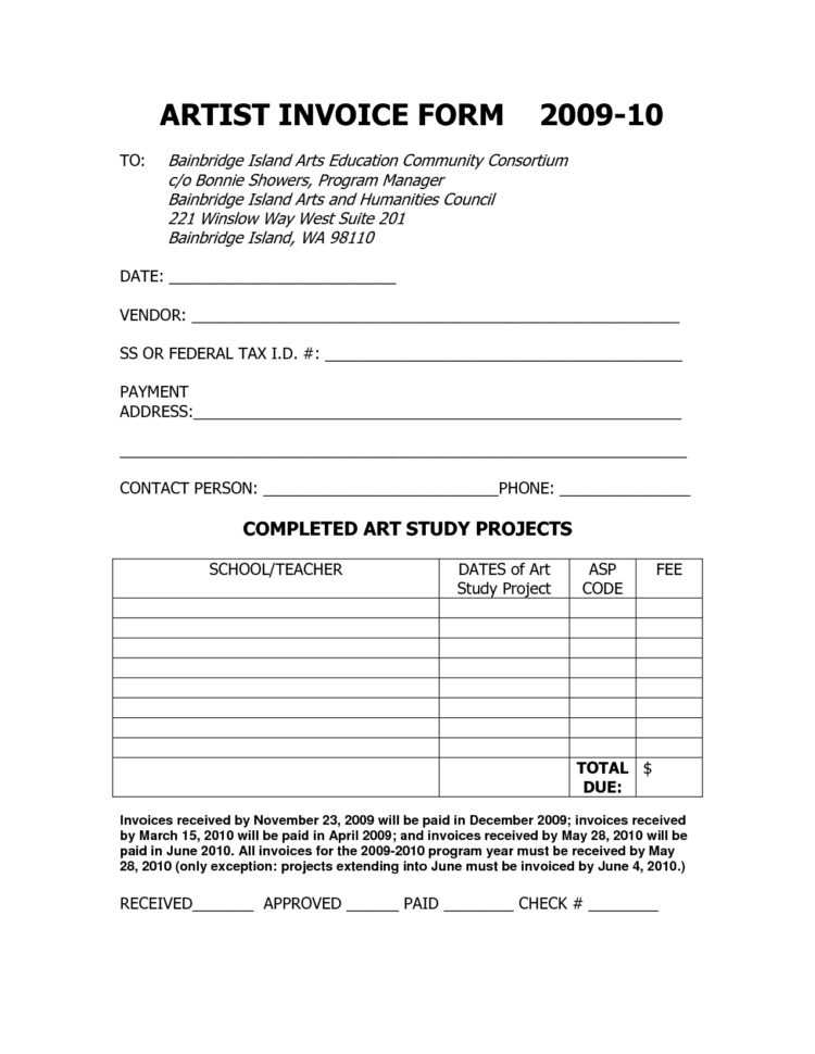 Artist Invoice Samples Db excel
