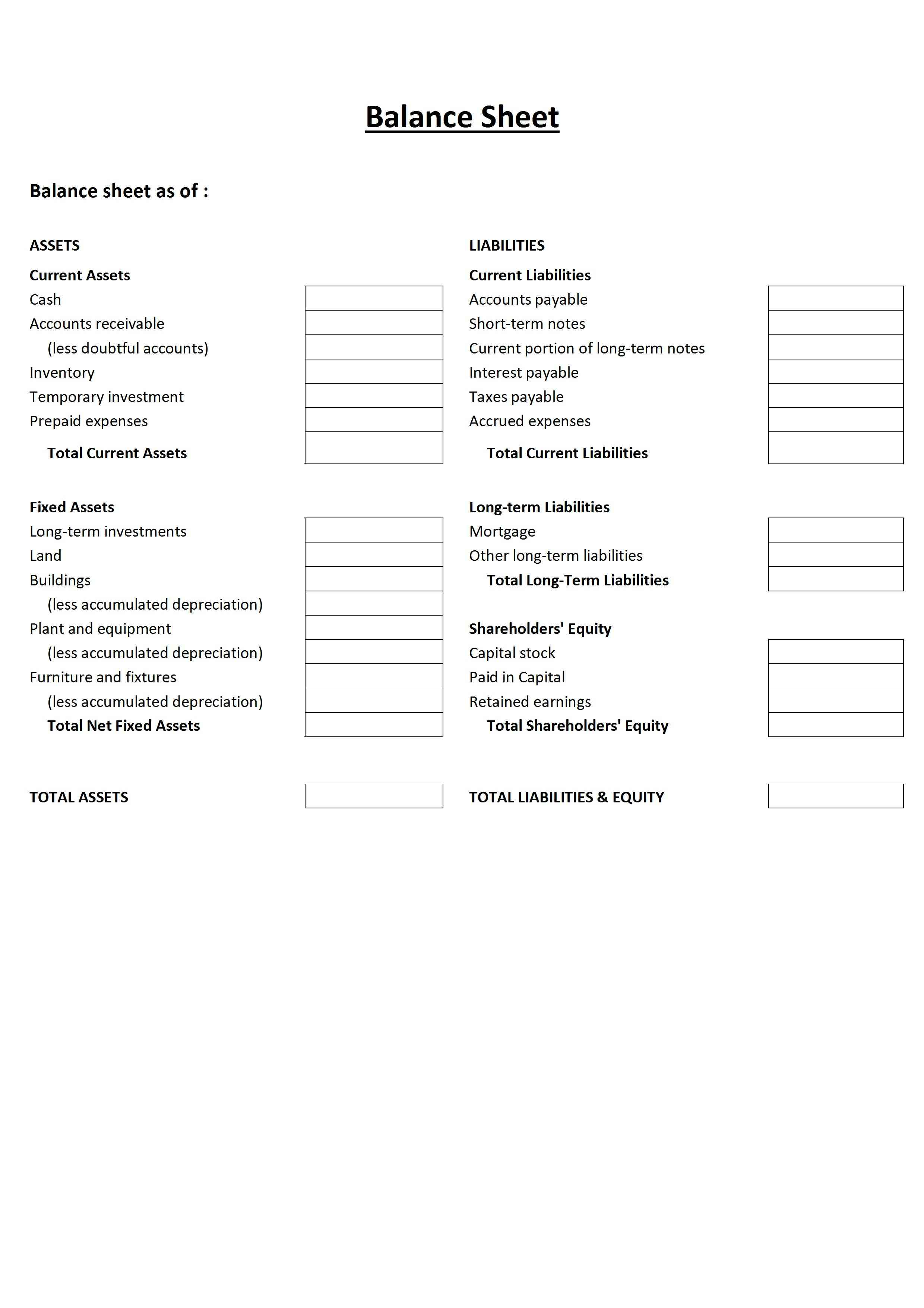 Accounting balance sheet template Db excel