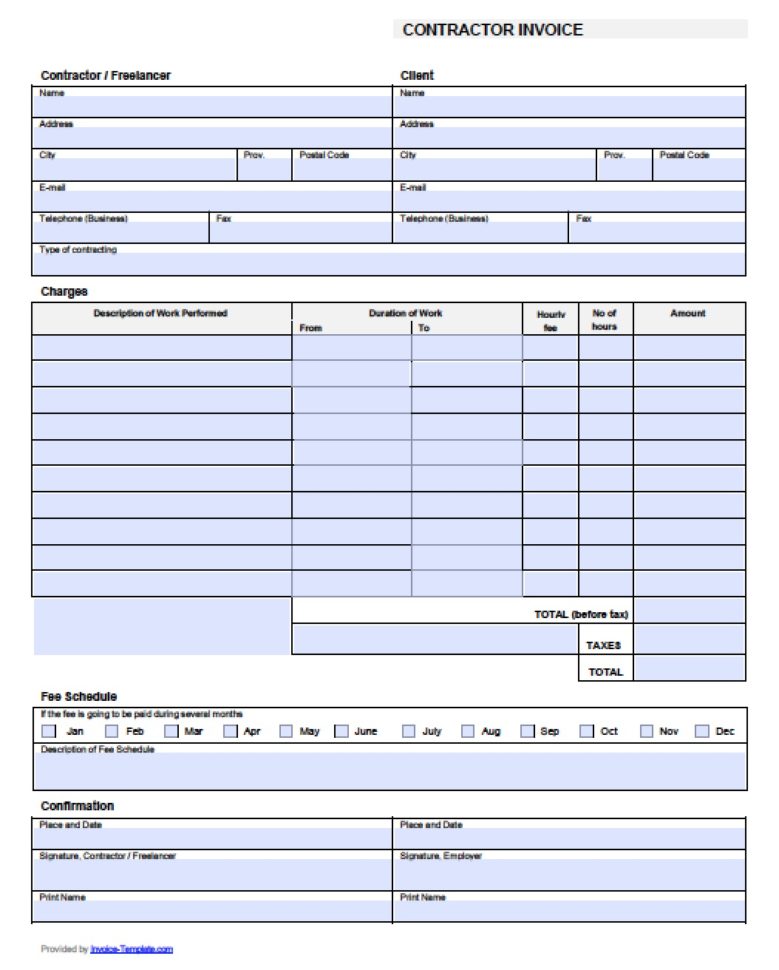 Labor invoice template free Db excel