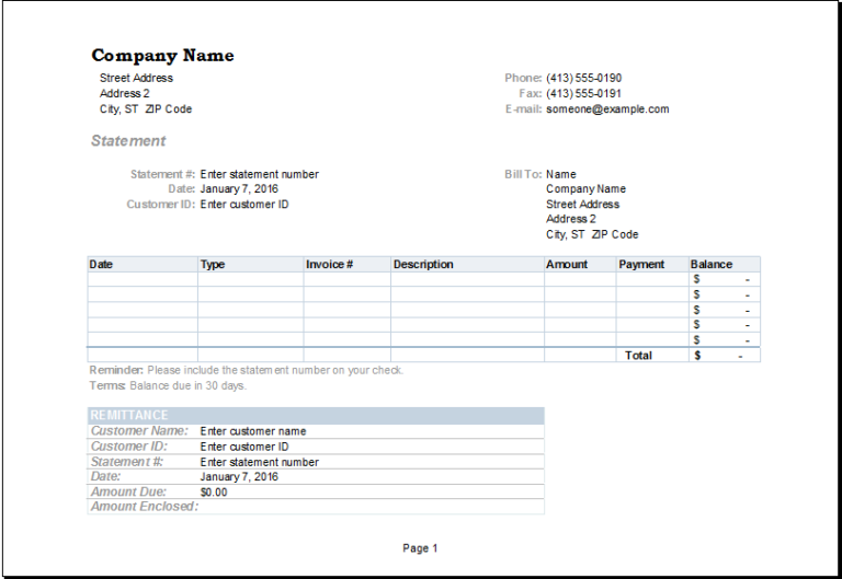 Monthly Invoice Template Excel