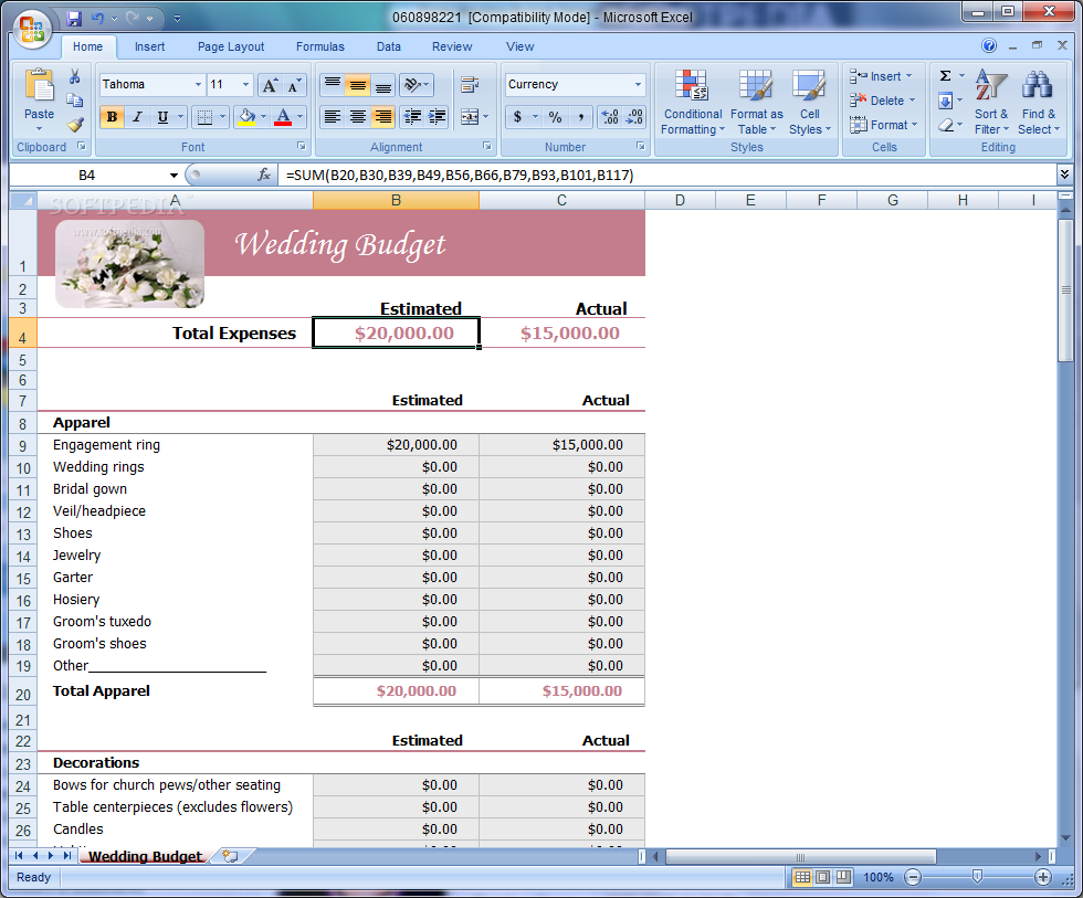 Wedding budget spreadsheet uk Db excel