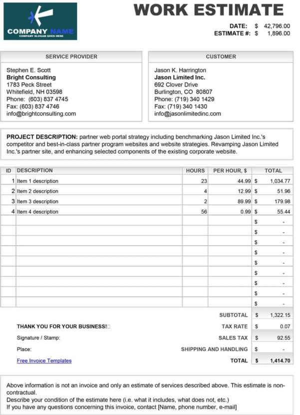 Free Construction Estimate Template Pdf Db excel