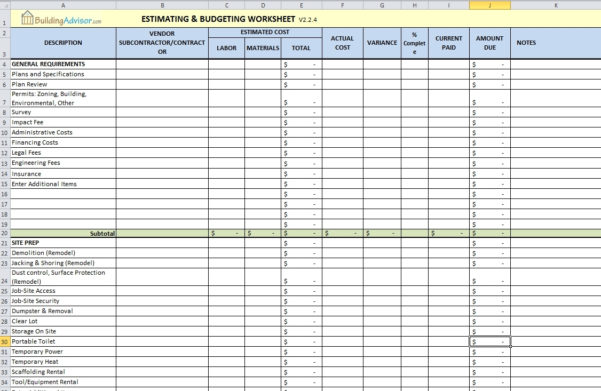 Building Estimation And Costing Excel Sheet | Greenpointer Within and Construction Cost ...