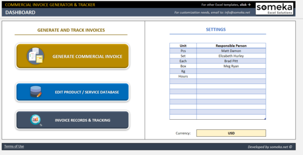 Commercial Invoice Template - Excel Invoice Generator & Tracker Tool ...