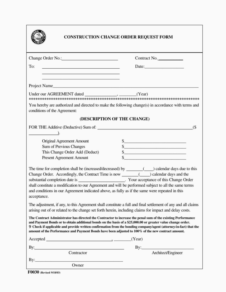 Construction Change Order Form Template Estimate Forms Templates And ...