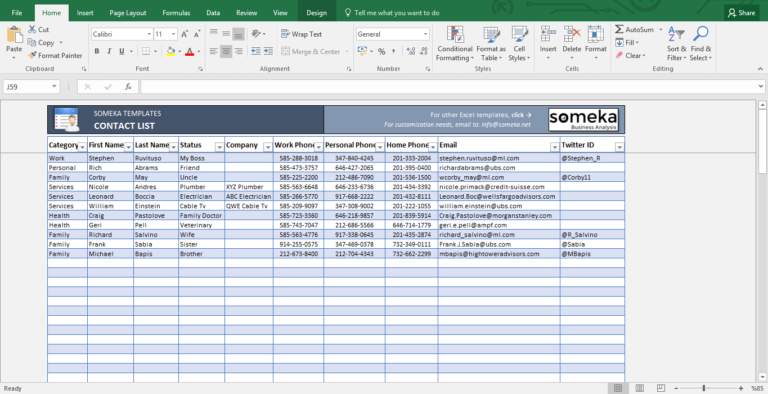 Contact List Template In Excel | Free To Download & Easy To Print ...