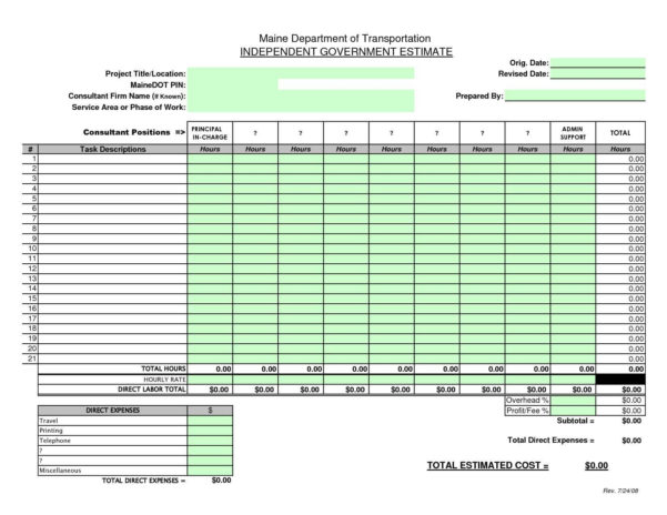 Microsoft Excel Estimate Template ] | Cost Estimate Template Word ...