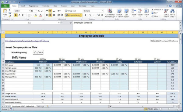 Monthly Employee Schedule Template Excel Work - Parttime Jobs with ...