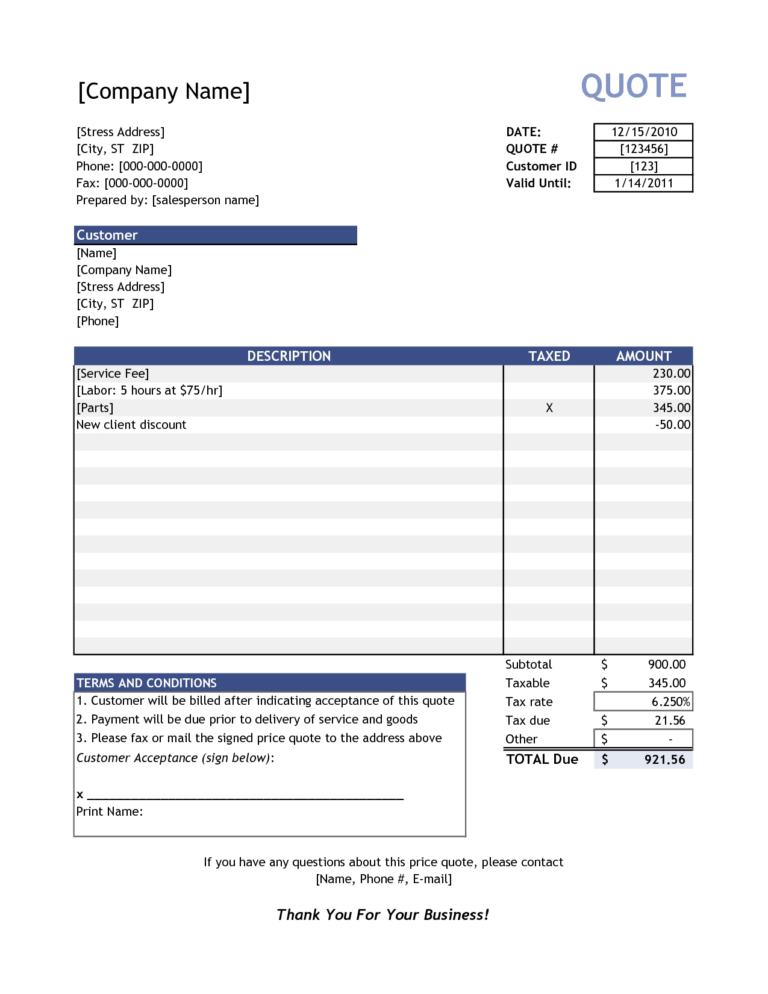 Quotation Templates | Company Documents With Bookkeeping Quote in ...