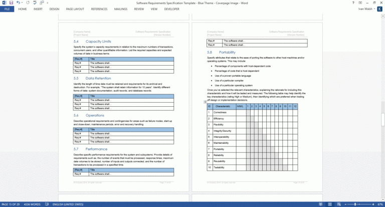 Software Requirements Specification Template (Ms Word + Excel inside ...