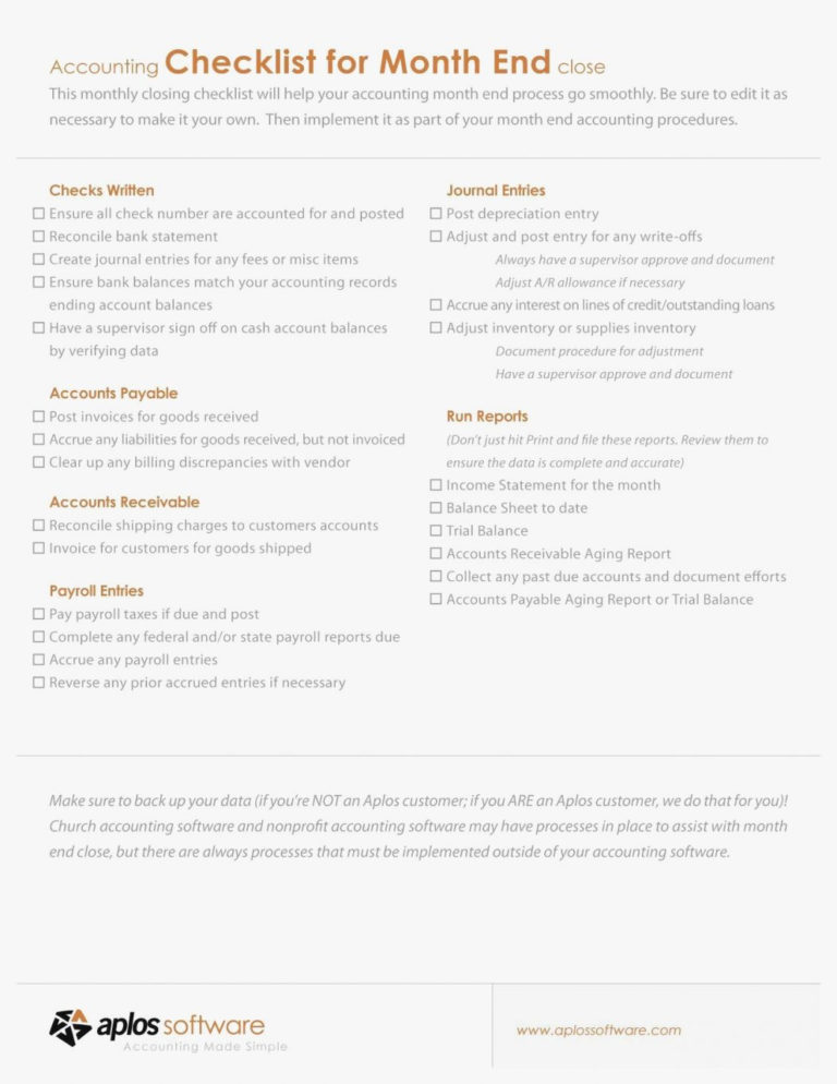 Month End Accounting Checklist Template — db-excel.com