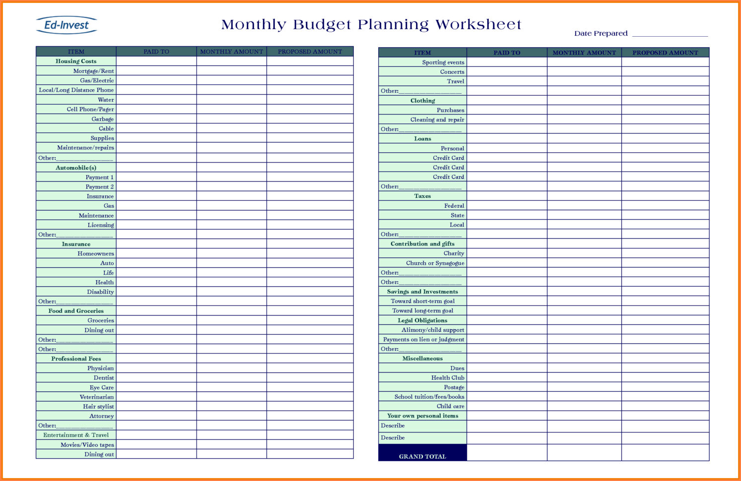 Budget Planning Spreadsheet Plannerorksheet Picture Highest Quality Intended For Spreadsheet For