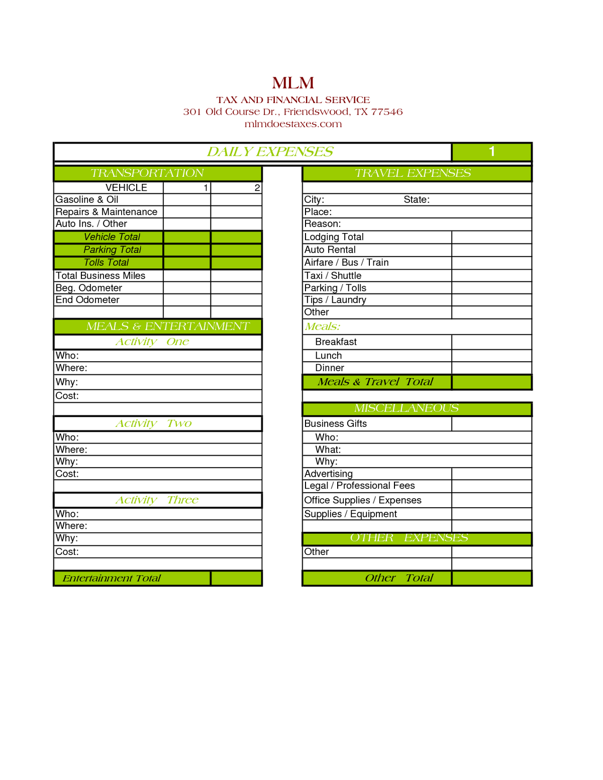 Business Expense Tracking Spreadsheet With Sample Daily Expense In