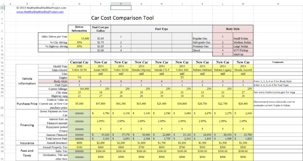 New Car Comparison Spreadsheet — db-excel.com