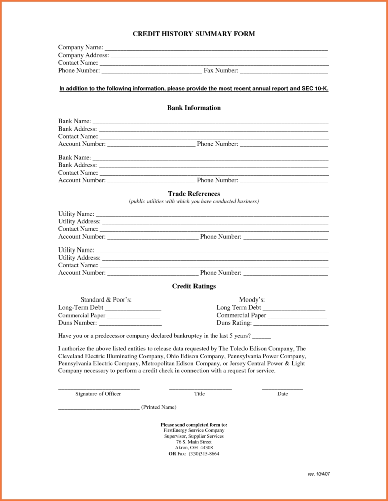 Credit Reference Form | Bio Letter Sample With Business Credit to ...