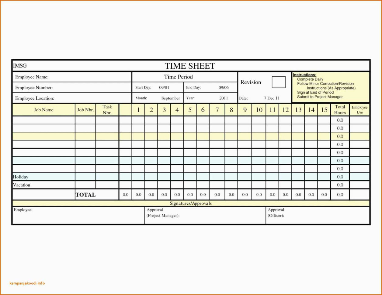 Employee Time Tracking Spreadsheet Awesome Bi Weekly Timesheet for ...