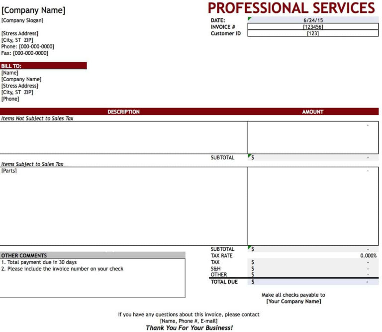Free Professional Services Invoice Template | Excel | Pdf | Word (.doc ...