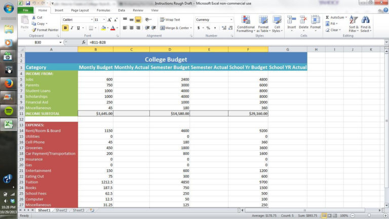 How To Make A Budget Spreadsheet On Budget Spreadsheet Excel Excel with How To Do Excel ...