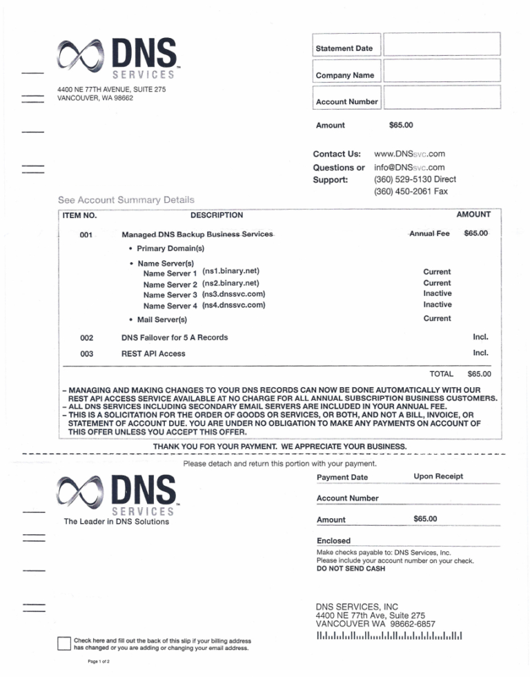 Invoice Letter From Dns Services (Or Another Company) For The intended ...