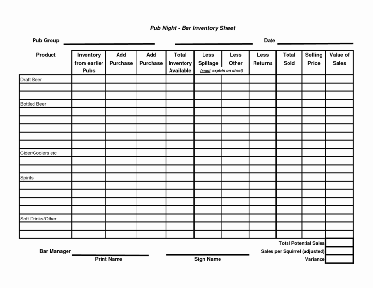Free Bar Inventory Sheets — db-excel.com