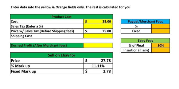 Mark-Up Calculator (Spreadsheet) For Your Ebay Sales (Downloadable ...
