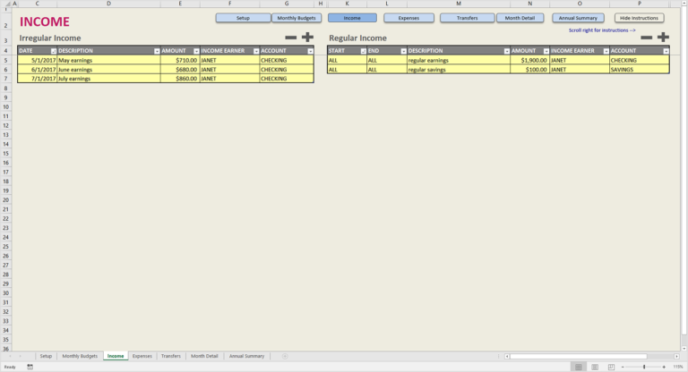 Premium Excel Budget Template - Savvy Spreadsheets inside Income ...