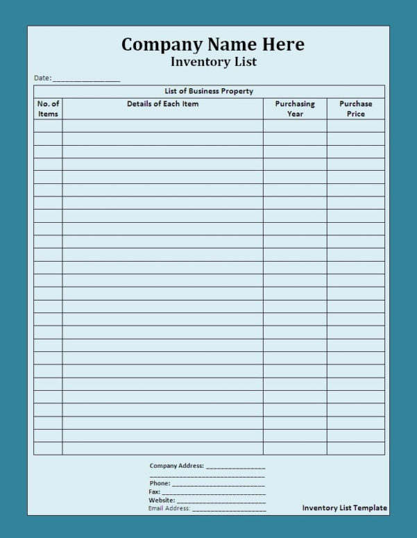 Printable And Blank Inventory List Control Spreadsheet Template For ...