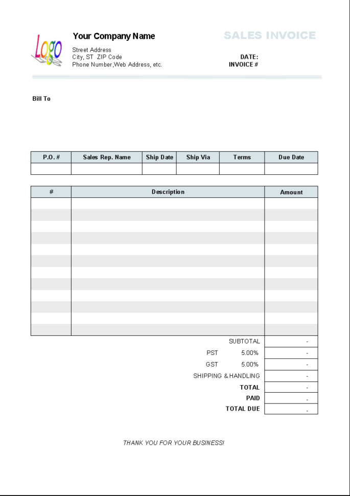 Sales Invoice (3 Columns, Without Shipping) - Uniform Invoice Software inside Shipping Invoice ...