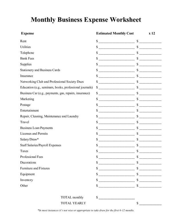 Self Employed Business Expenses Worksheet — db-excel.com