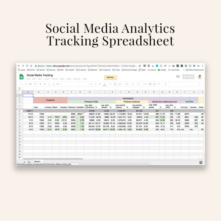 Social Media Analytics Tracking Spreadsheet - According To Bbooks with ...